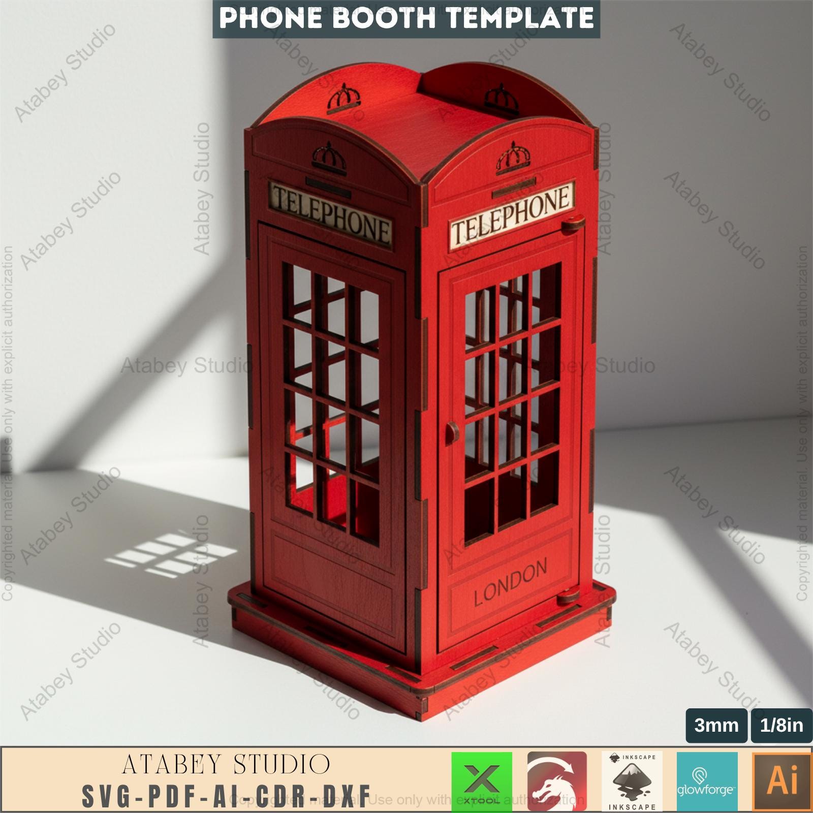 Classic British Phone Booth - Laser Cut Files, DIY Wooden Model Kit ...
