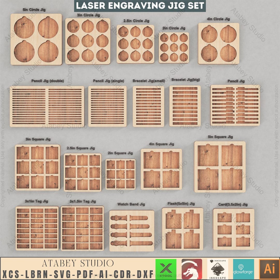 Pro Laser Engraving Jig Set Flask, Card, Tag, Pencil, Coaster, Watch ...