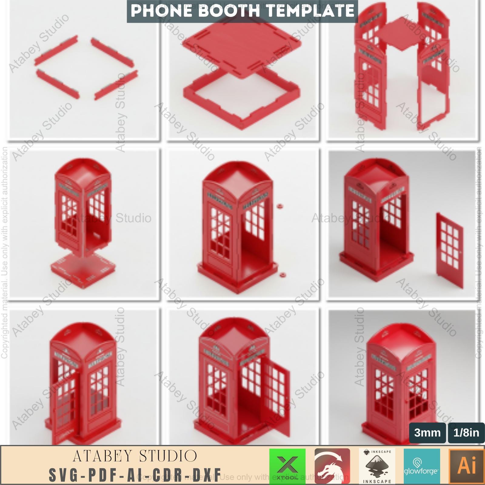 Classic British Phone Booth - Laser Cut Files, DIY Wooden Model Kit ...