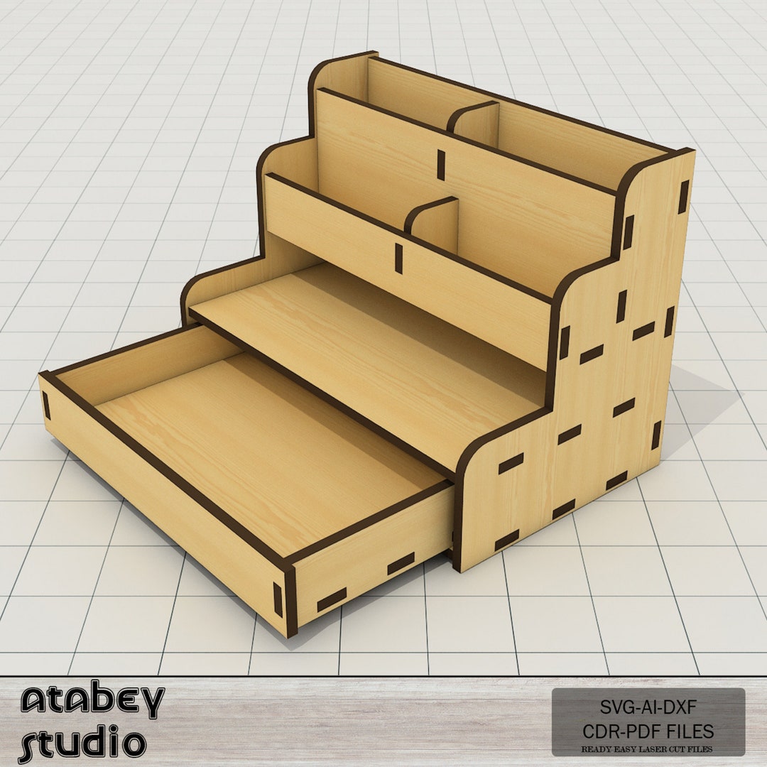 DIY Wooden Desk Organizer With Drawer Home Office Pen and Pencil Holder ...