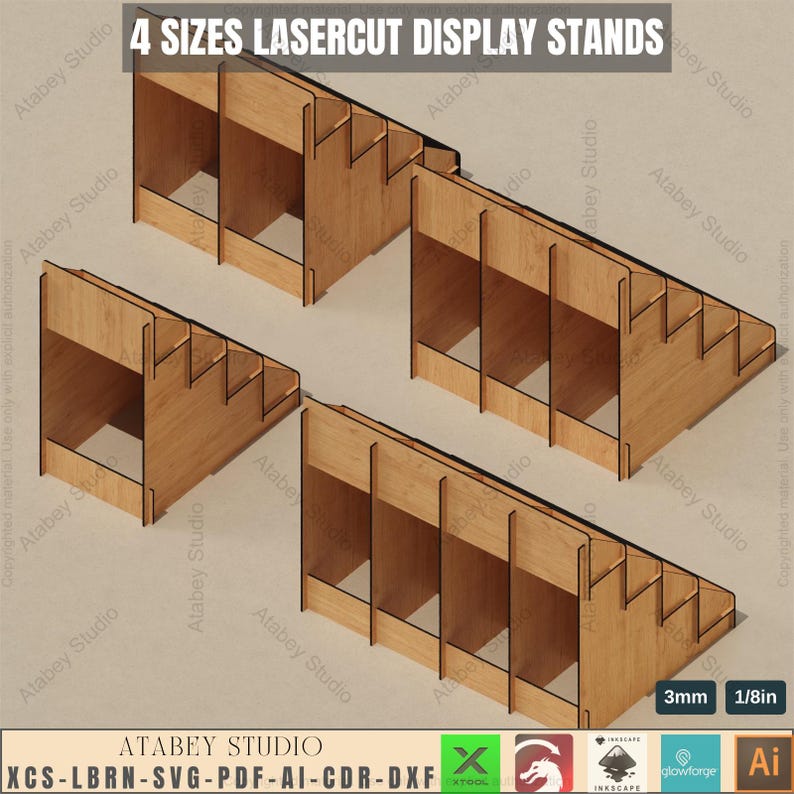 4 Size Display Stand Laser Cut File - Retail Shelf SVG - Tiered Display ...