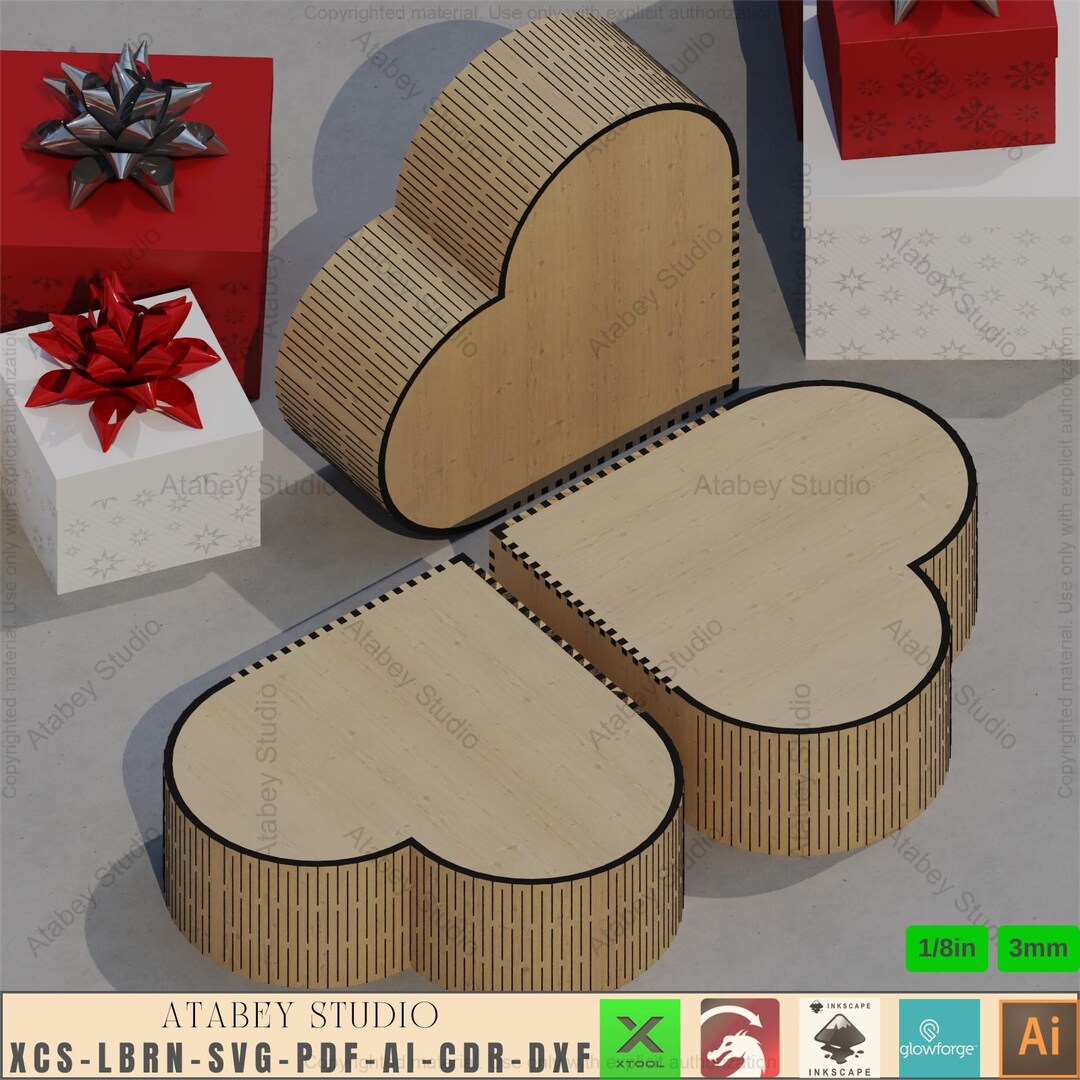 Laser Cut Heart Box Wooden Jewelry & Gift Template,valentine's Day ...