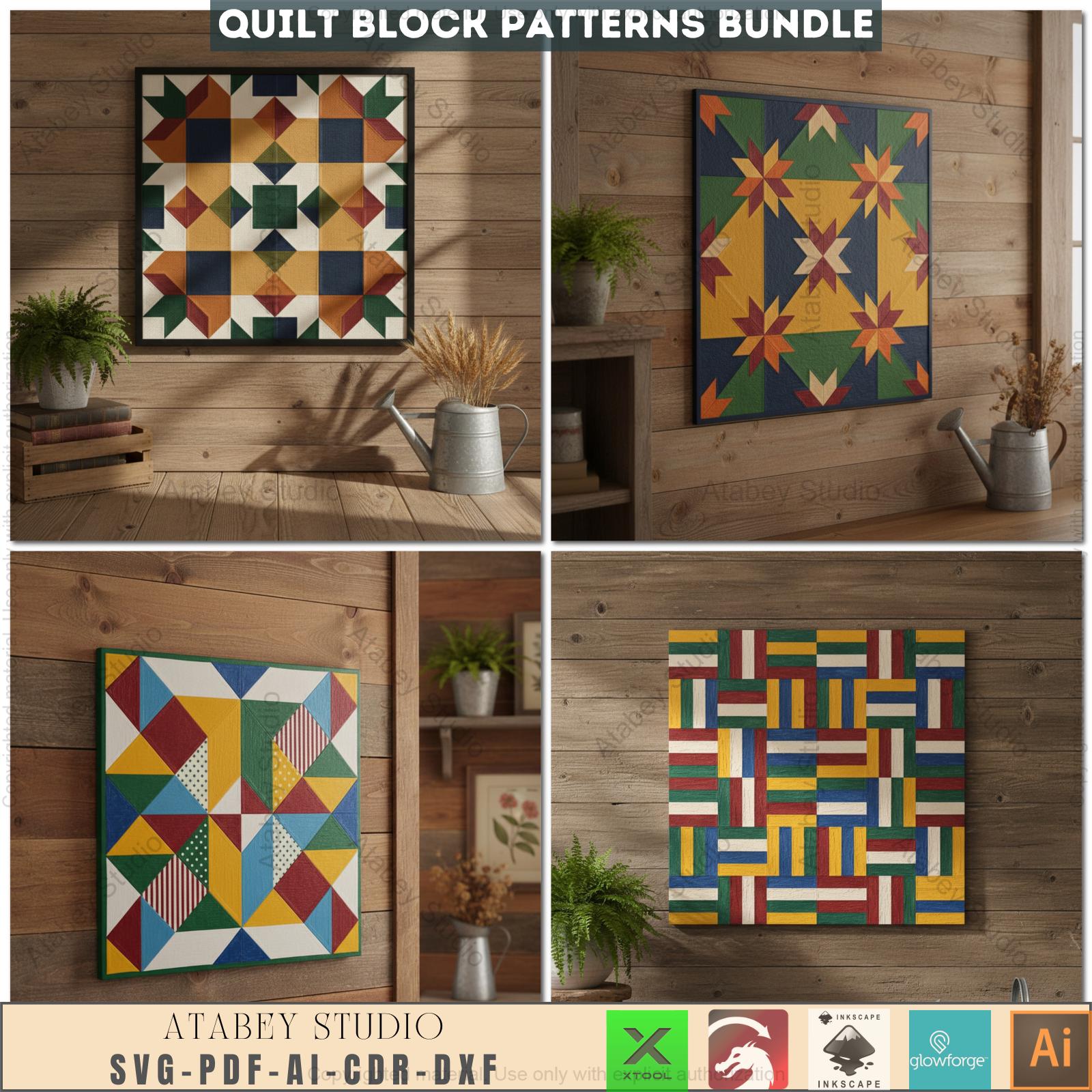 Barn Quilt Block Pattern Mega Bundle | DIY Patchwork Cutting Templates ...