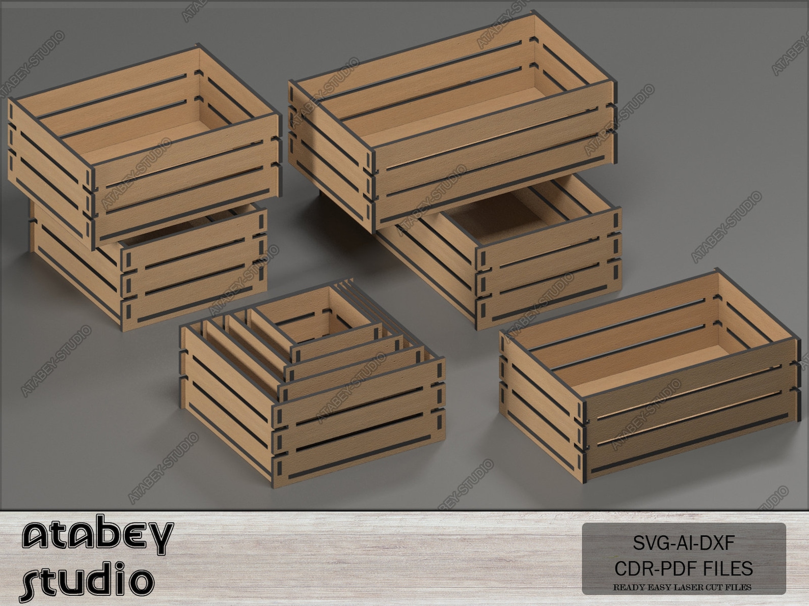 Wood Crate Boxes - Crates Vector Cut Files - Hobby Gift Box Multiple ...