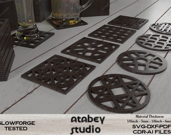 Drink Coaster Set Templates - Laser Cut Designs for Unique Cup Coasters ...