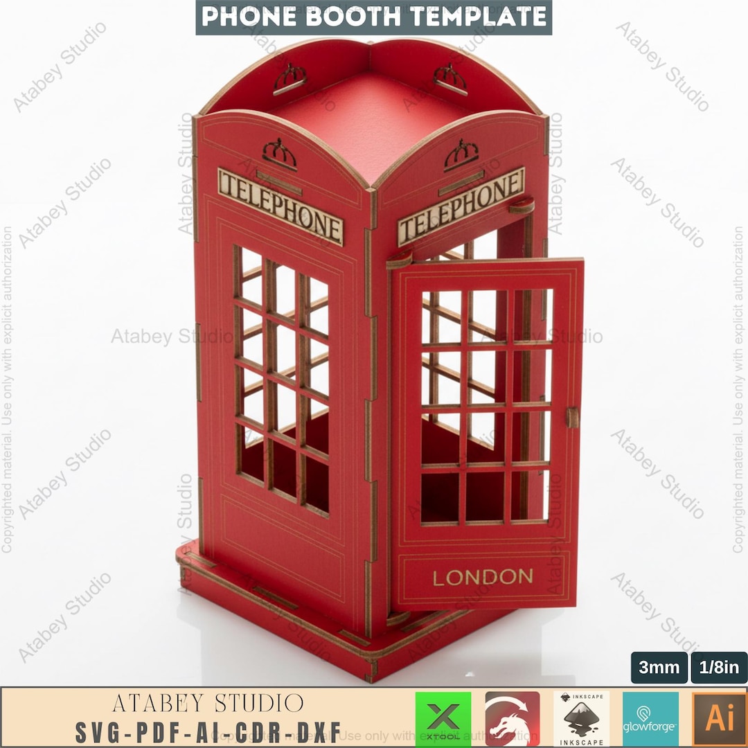 Classic British Phone Booth - Laser Cut Files, DIY Wooden Model Kit ...