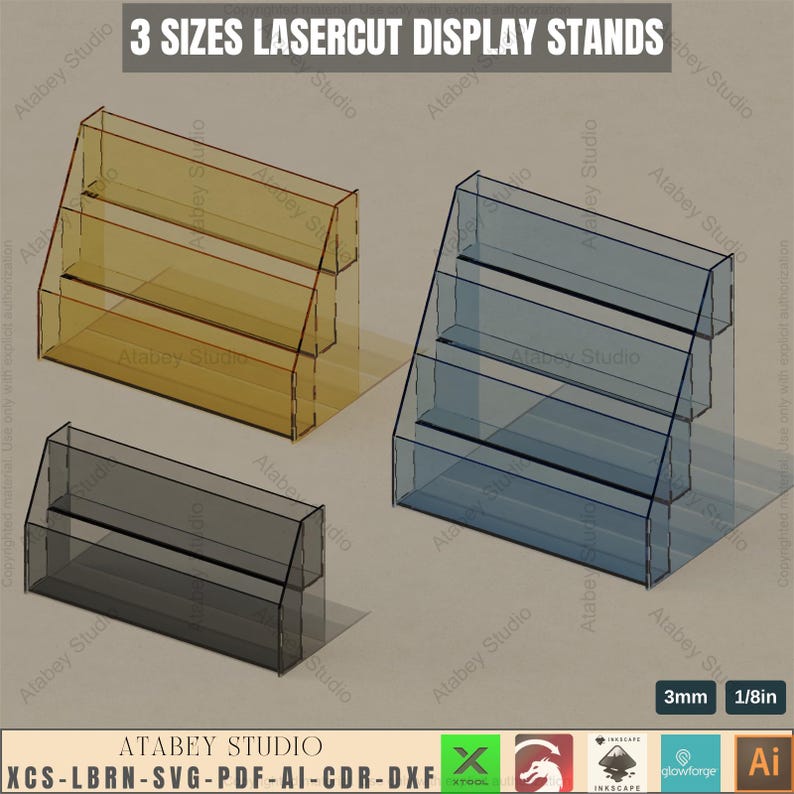 3 Size Tiered Display Stand Laser Cut File - Retail Shelves Wood SVG ...