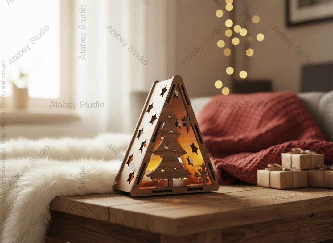 Festive Triangle Christmas Lantern Laser Template - Reindeer Tree ...