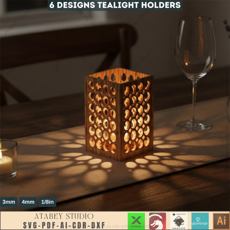 Laser Cut Tealight Holder SVG Template Bundle | 6 Unique Candle Lantern ...