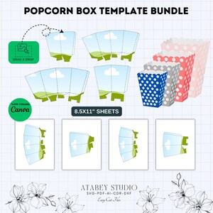 Printable Popcorn Box Template Set DIY Party Boxes for Cricut & Silhouette Editable in Canva ...