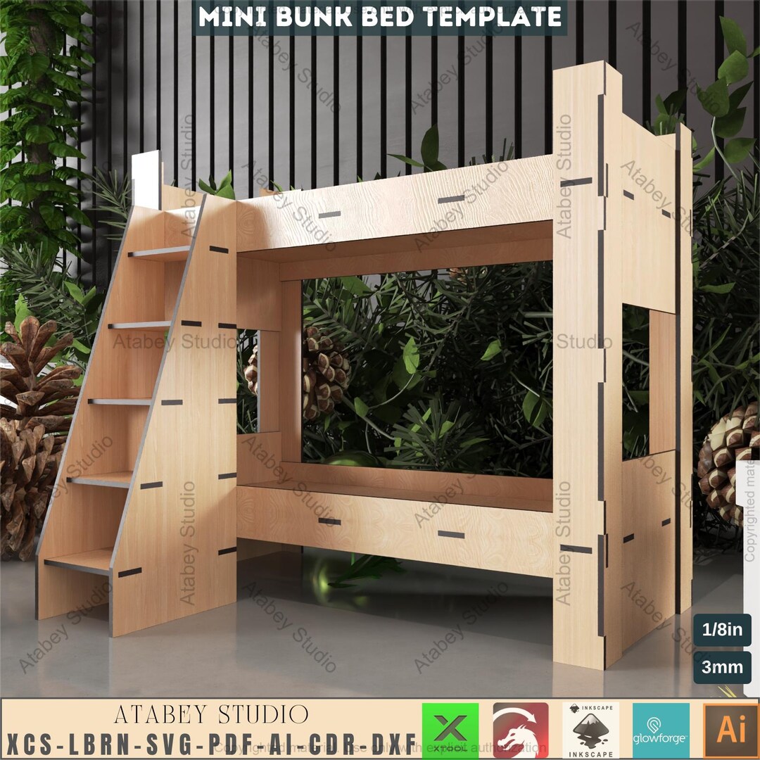 Dollhouse Bunk Bed Laser Cut File: Miniature Furniture SVG Plan ...