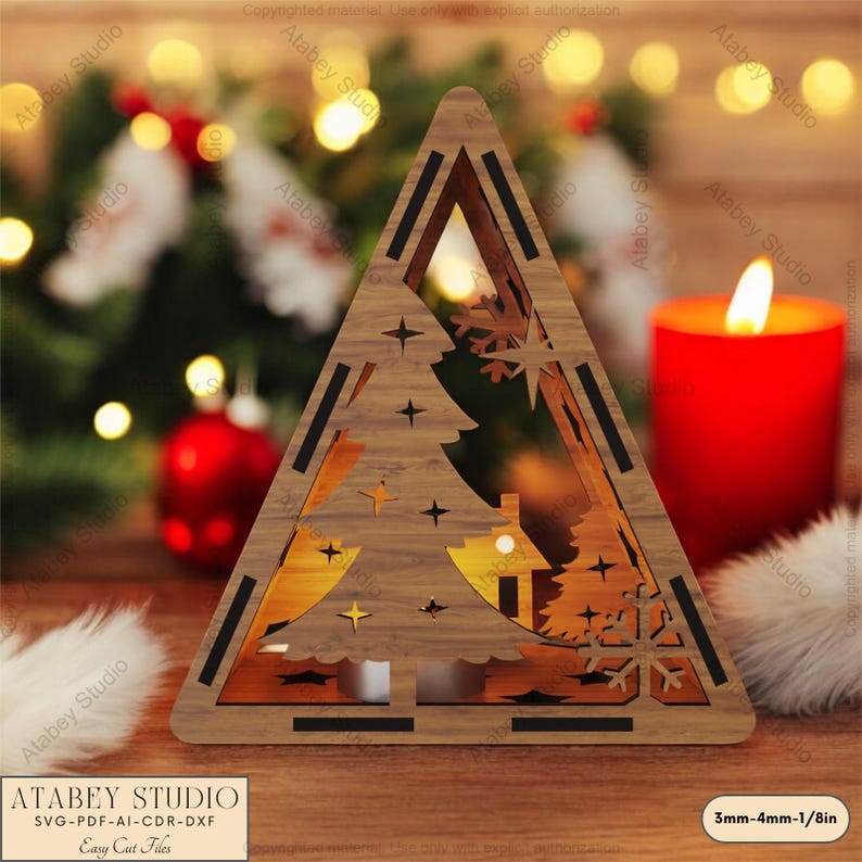 Festive Triangle Christmas Lantern Laser Template - Reindeer Tree ...