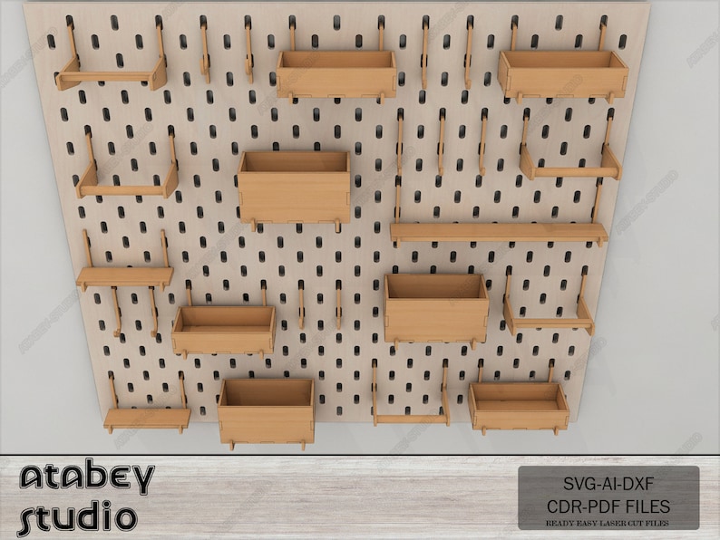 Wooden Pegboard Design / Versatile Wall Organizer / Laser Cut Shelf and ...