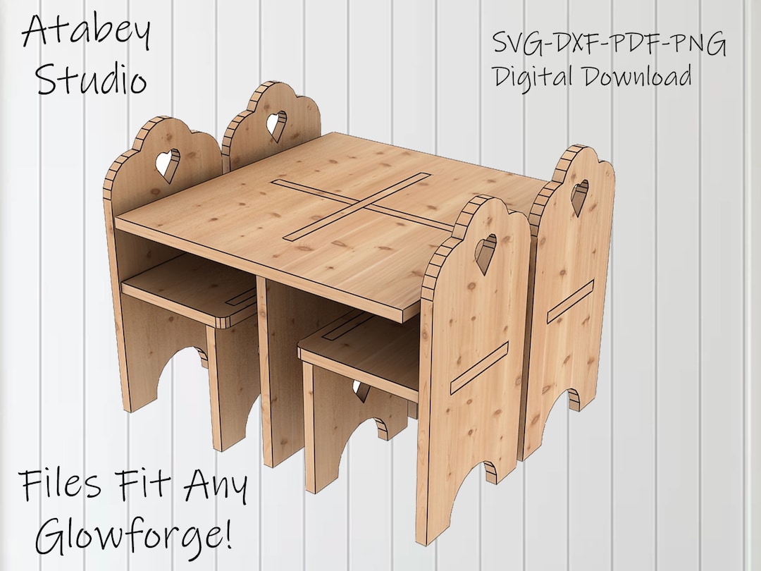 Kid Mini Table Chair Set Svg Glowforge Cut File Study Desk Children ...