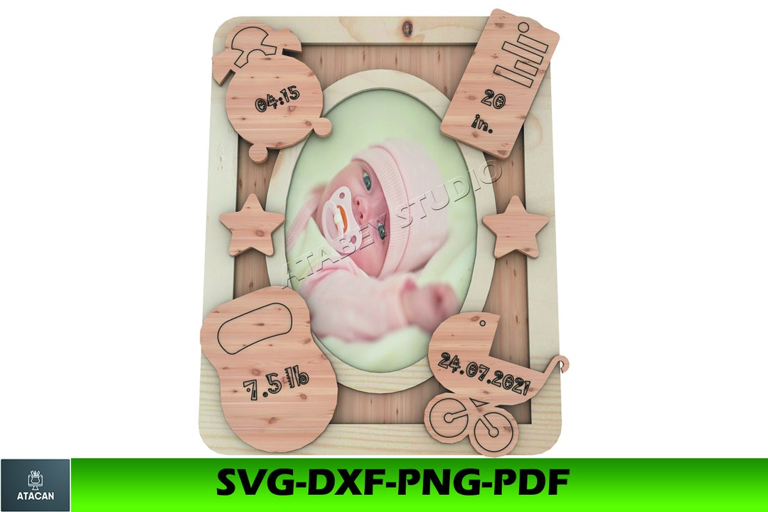 Baby Announcement Photo Frame Svg Dxf File / Personalised Birth Details ...