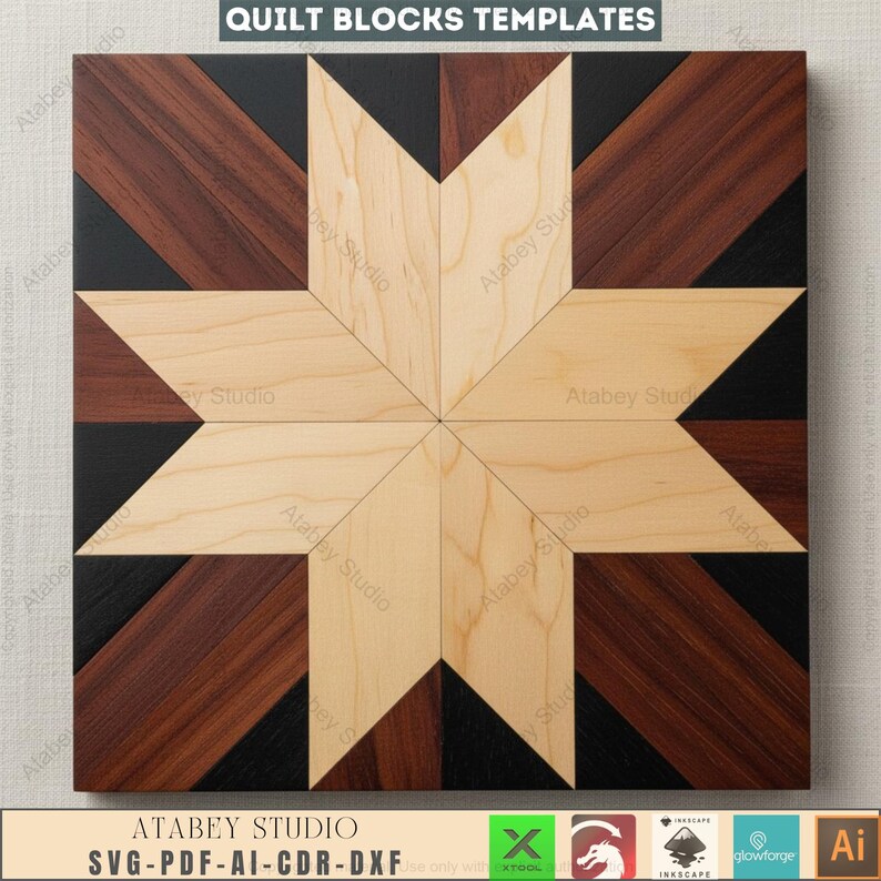 Modern Quilt Block SVG Bundle, Geometric Laser Cut Patterns, Barn Quilt ...