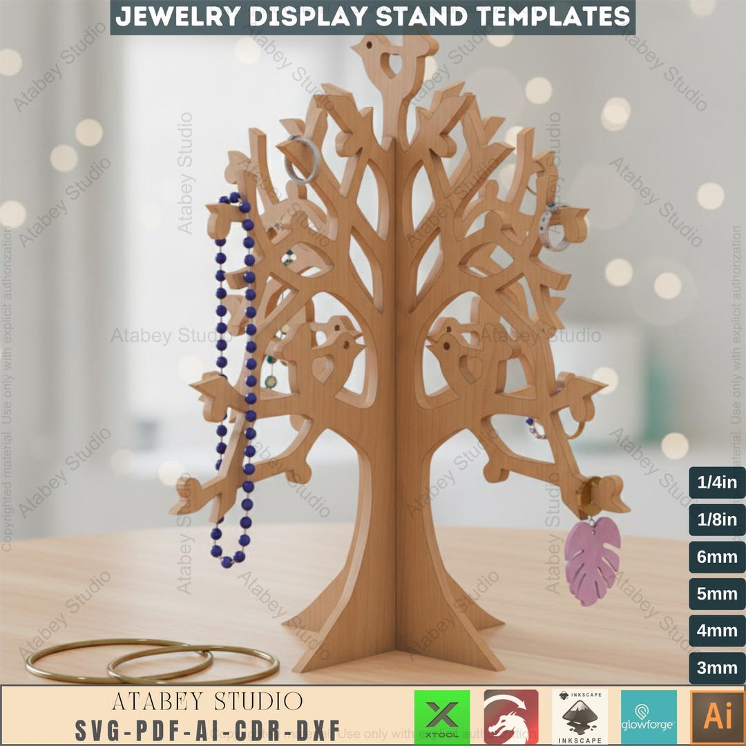 Tree Shaped Jewelry Stand - Laser Cut Ring and Earring Display Holder ...