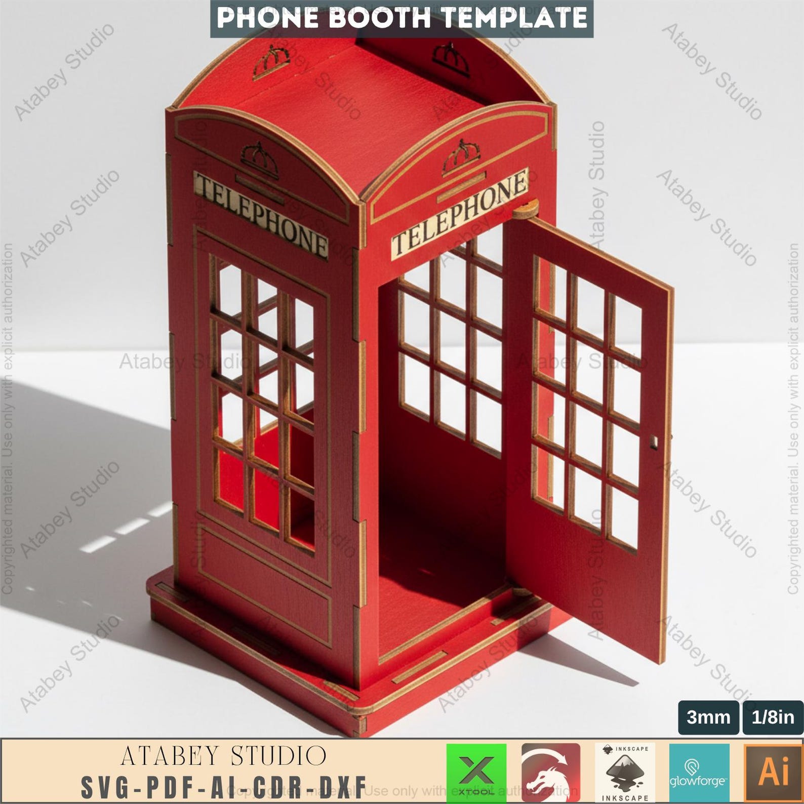 Classic British Phone Booth - Laser Cut Files, DIY Wooden Model Kit ...