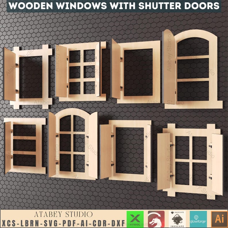 Laser Cut Wooden Windows & Shutters 8 Designs Farmhouse Decor DIY Craft ...