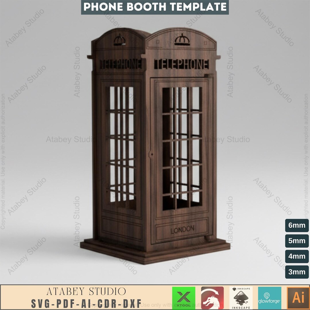 Classic British Phone Booth - Laser Cut Files, DIY Wooden Model Kit ...