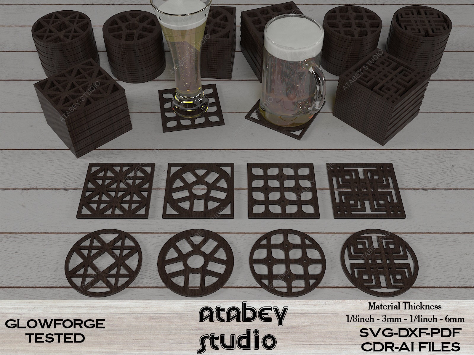 Drink Coaster Set Templates - Laser Cut Designs for Unique Cup Coasters ...