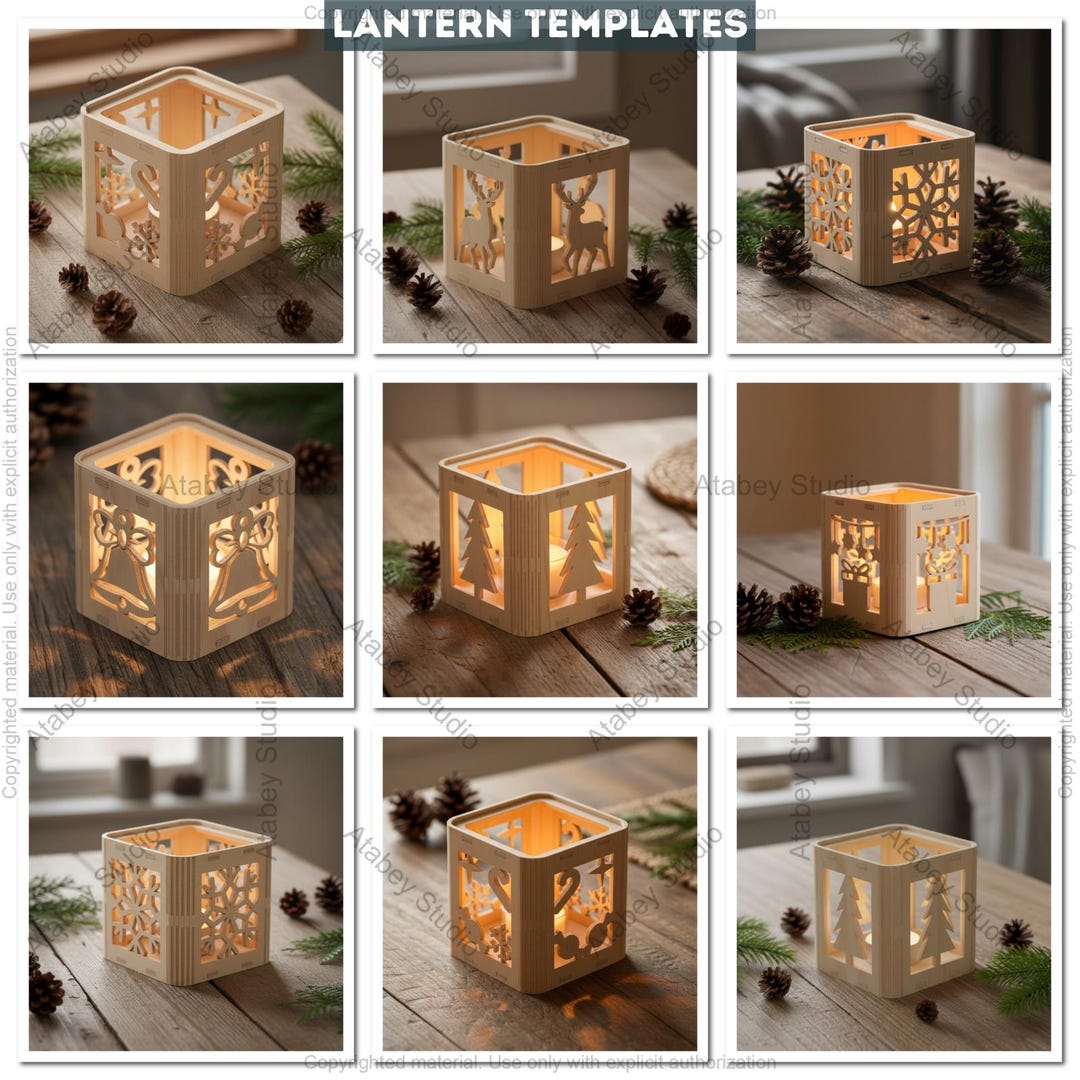 Christmas Lantern Laser Cut Templates | Festive Xmas Candle Holders ...