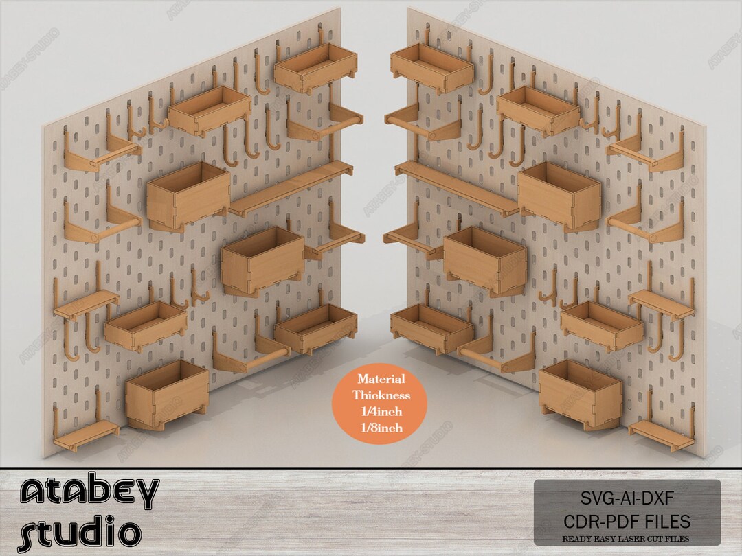 Wooden Pegboard Design / Versatile Wall Organizer / Laser Cut Shelf and ...