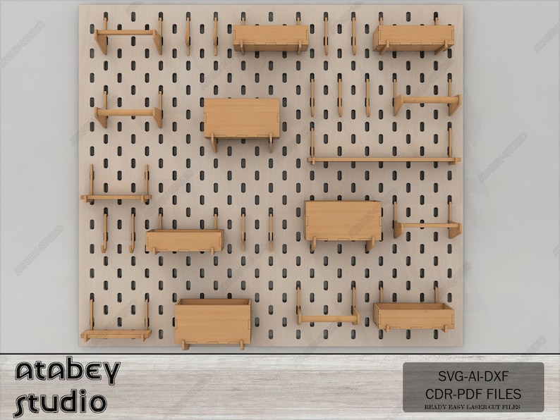 Wooden Pegboard Design / Versatile Wall Organizer / Laser Cut Shelf and ...