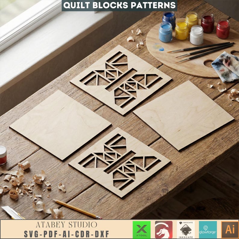 Wall Art Quilt Block Patterns / Laser Cut Design Heart Butterfly Potted ...