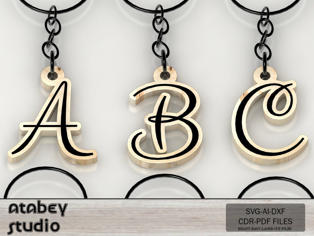 3D Wood Alphabet Keychains A to Z Letter Jewelry for Laser Cutting ...