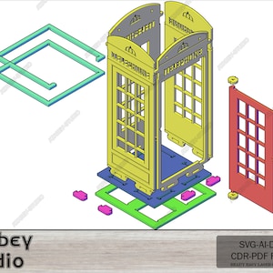 Classic British Phone Booth - Laser Cut Files, DIY Wooden Model Kit ...