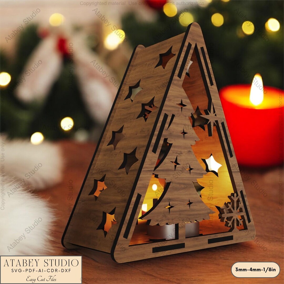 Christmas Triangle Lantern Template: Reindeer, Tree & Winter Scene ...