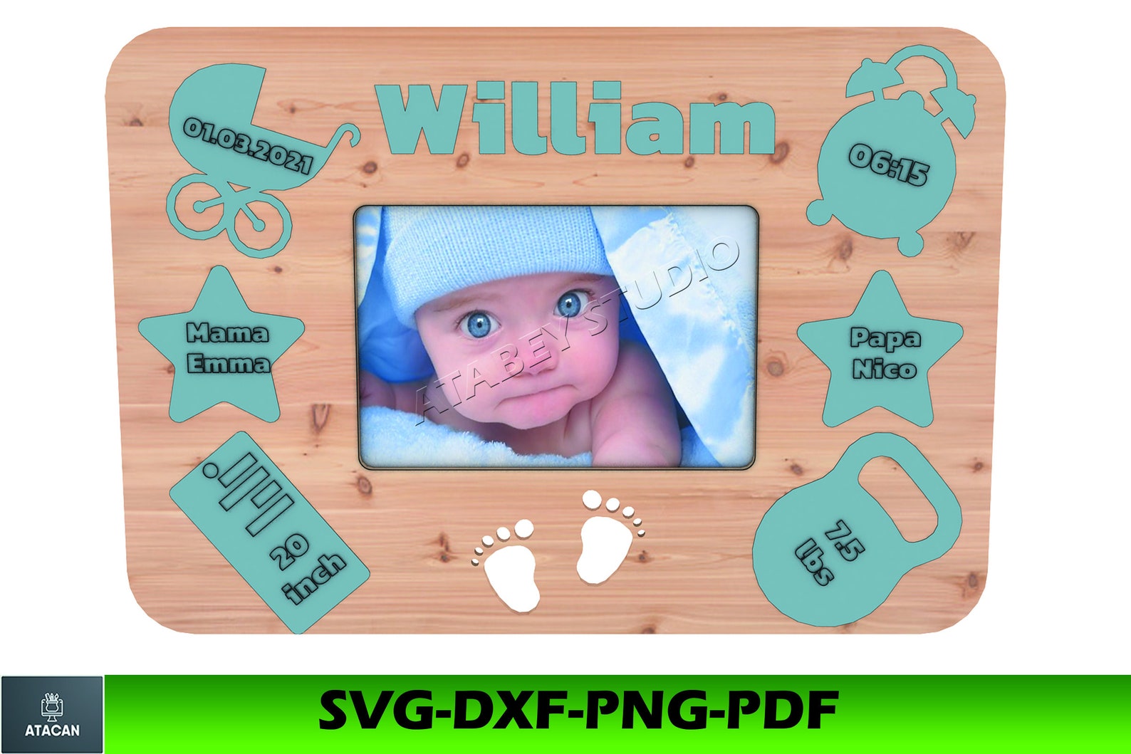 Birth Details Frame Laser Cut File / Baby Announcement Photo - Etsy