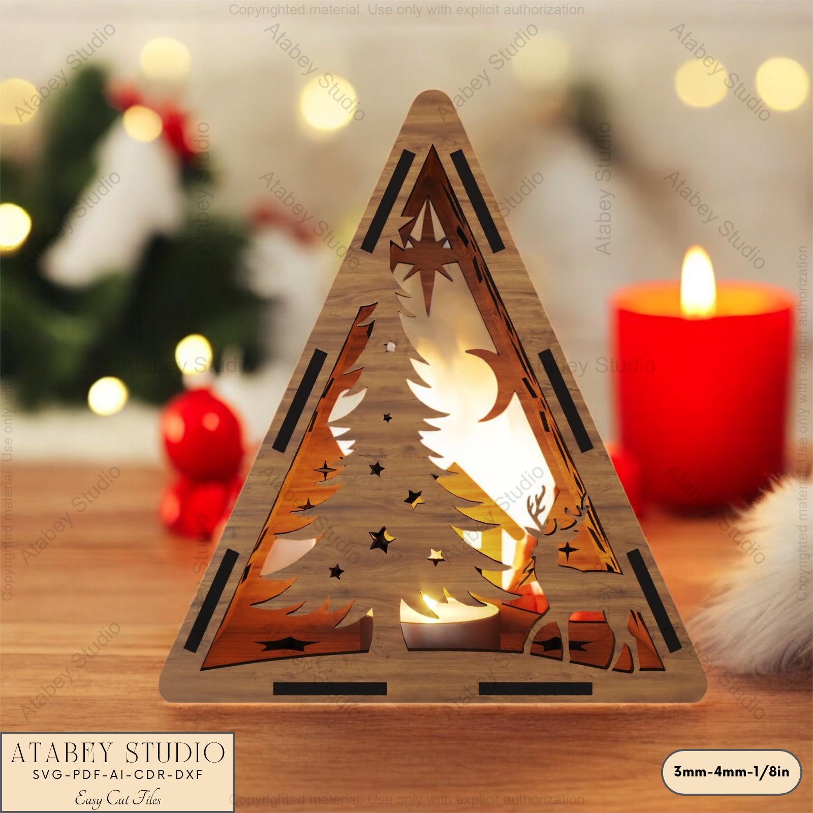 Festive Triangle Christmas Lantern Laser Template - Reindeer Tree ...