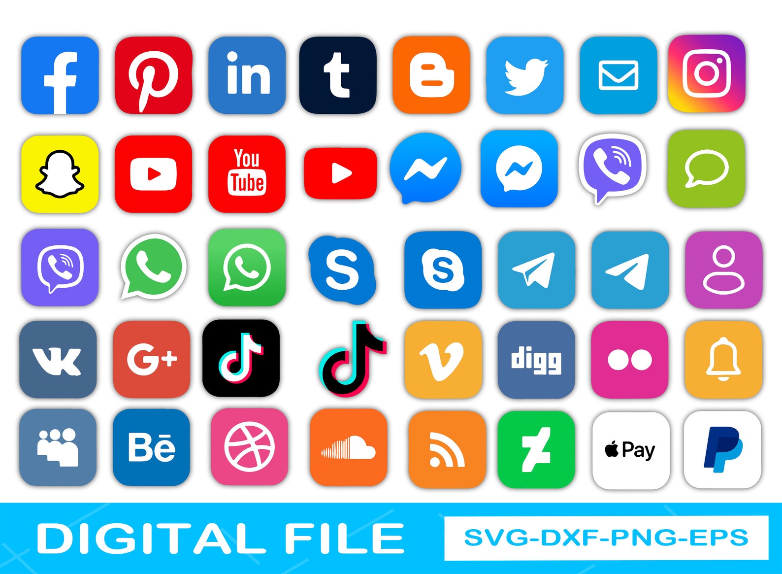 42 Social Media Icons Set in PNG SVG EPS. Vector Social | Etsy