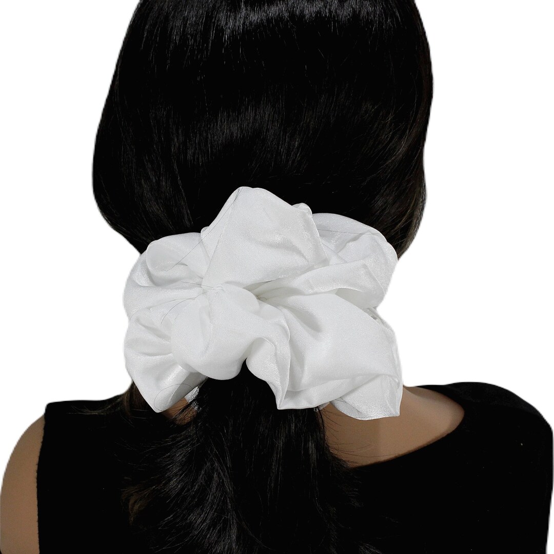 Elegant White Satin Scrunchie: Gentle Thick Hair Accessory - Etsy