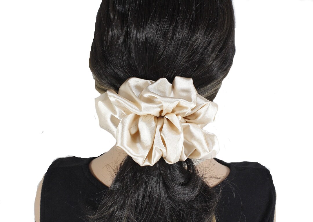 Beige Silky Satin Oversized Scrunchie for Thick Hair Woman or Girls ...