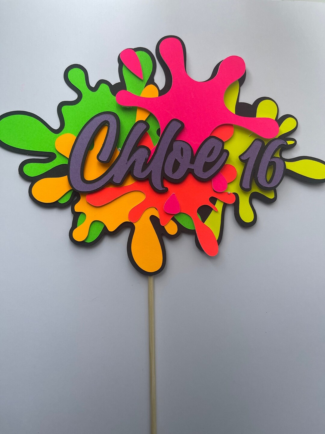 Neon Splatter Cake Topper Personalised 3D Effect - Etsy UK