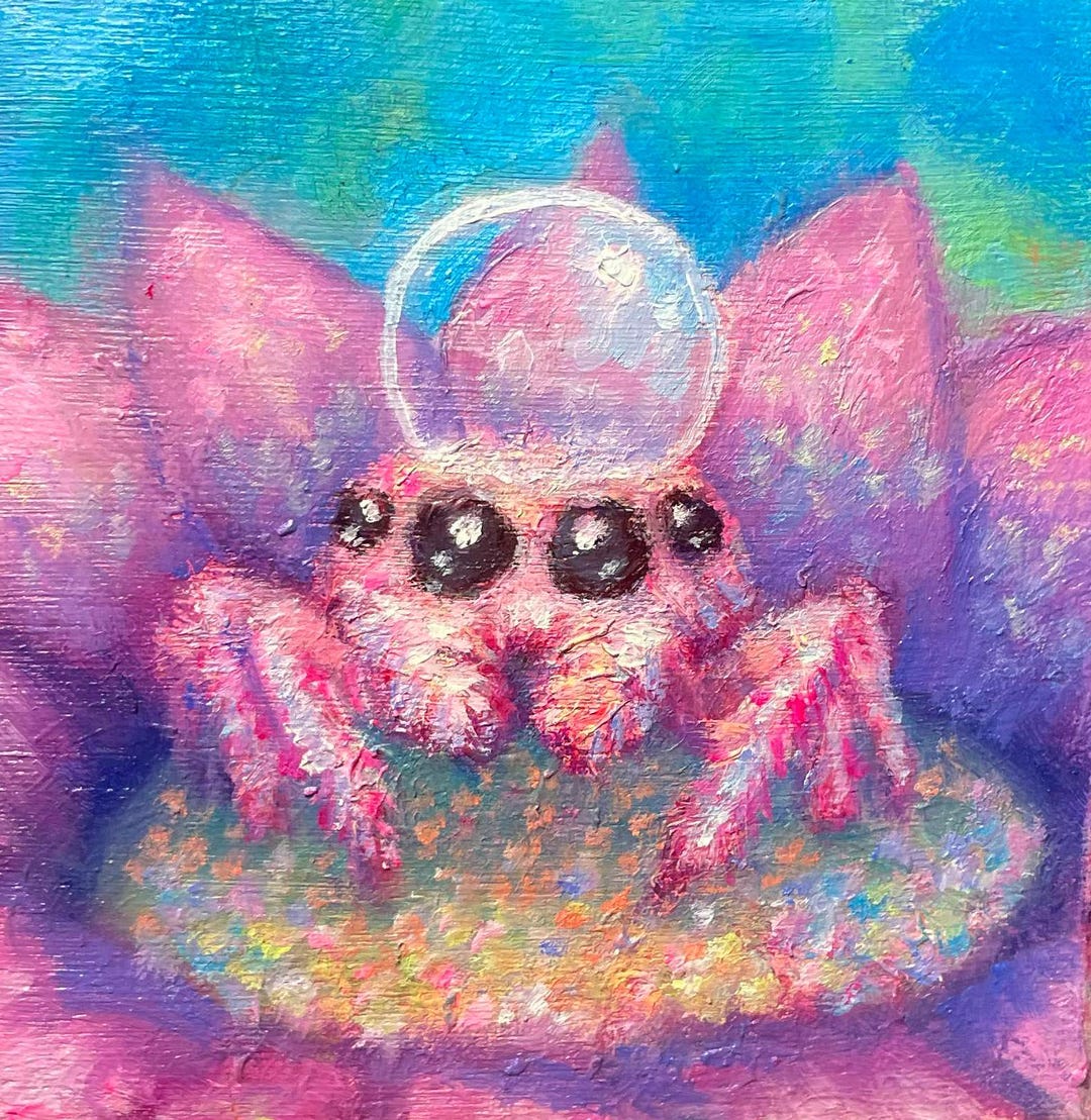 Adorable Jumping Spider Water Droplet Hat, Original Oil Painting - Etsy