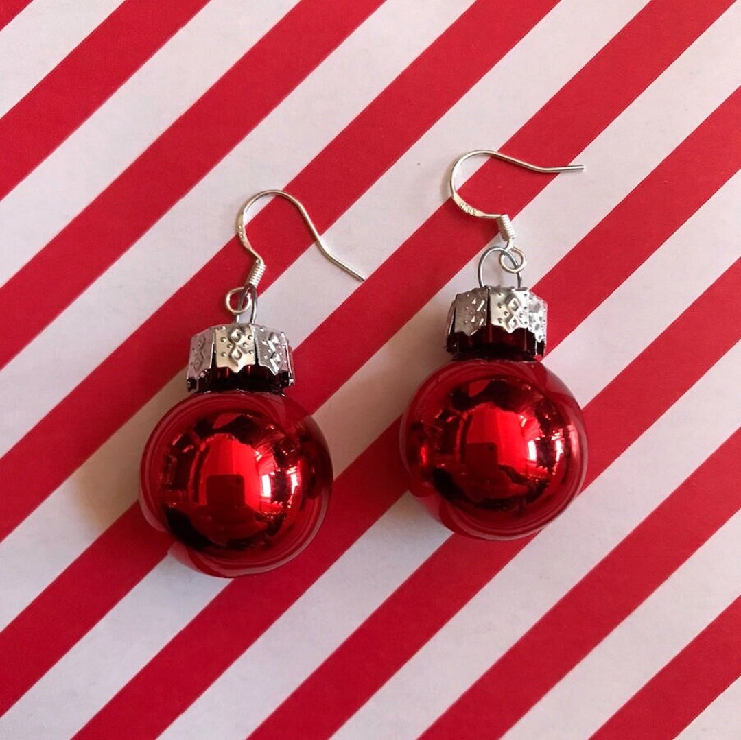 Mirrored Red Christmas Bauble Earrings - Etsy UK