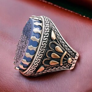 ARBIC ISLAMIC Natural Blue Agate 925 Silver Quranic Protection Ring ...