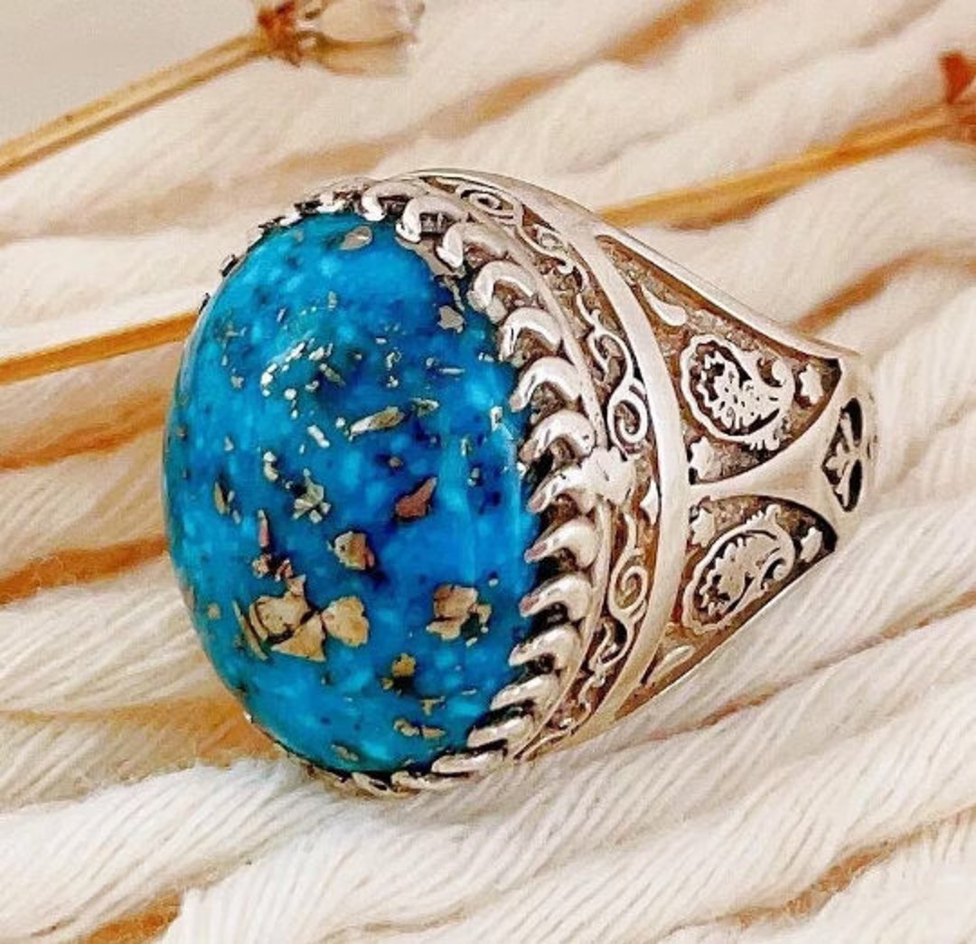 Turquoise Feroza Silver Ring,925 Sterling Silver, for Men, Turquoise Feroza Real Turquoise ...