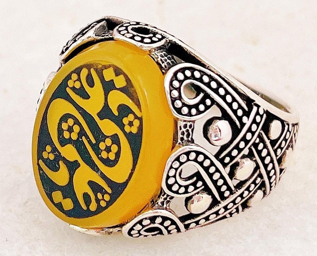 Hz Ali Ya Ali Yellow Agate Aqeeq Aqiq 925 Silver Men Ring - Etsy
