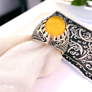 Shia Ring – Ahlulbayt 925 Silver, Panjtan Islam, Yellow Agate Stone ...