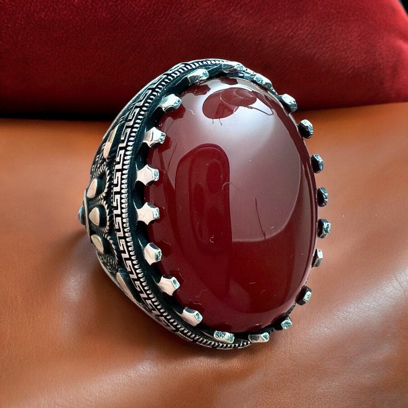 Bold Yemen Red Agate Ring: Genuine Yemeni Agate Stone in 925 Sterling ...