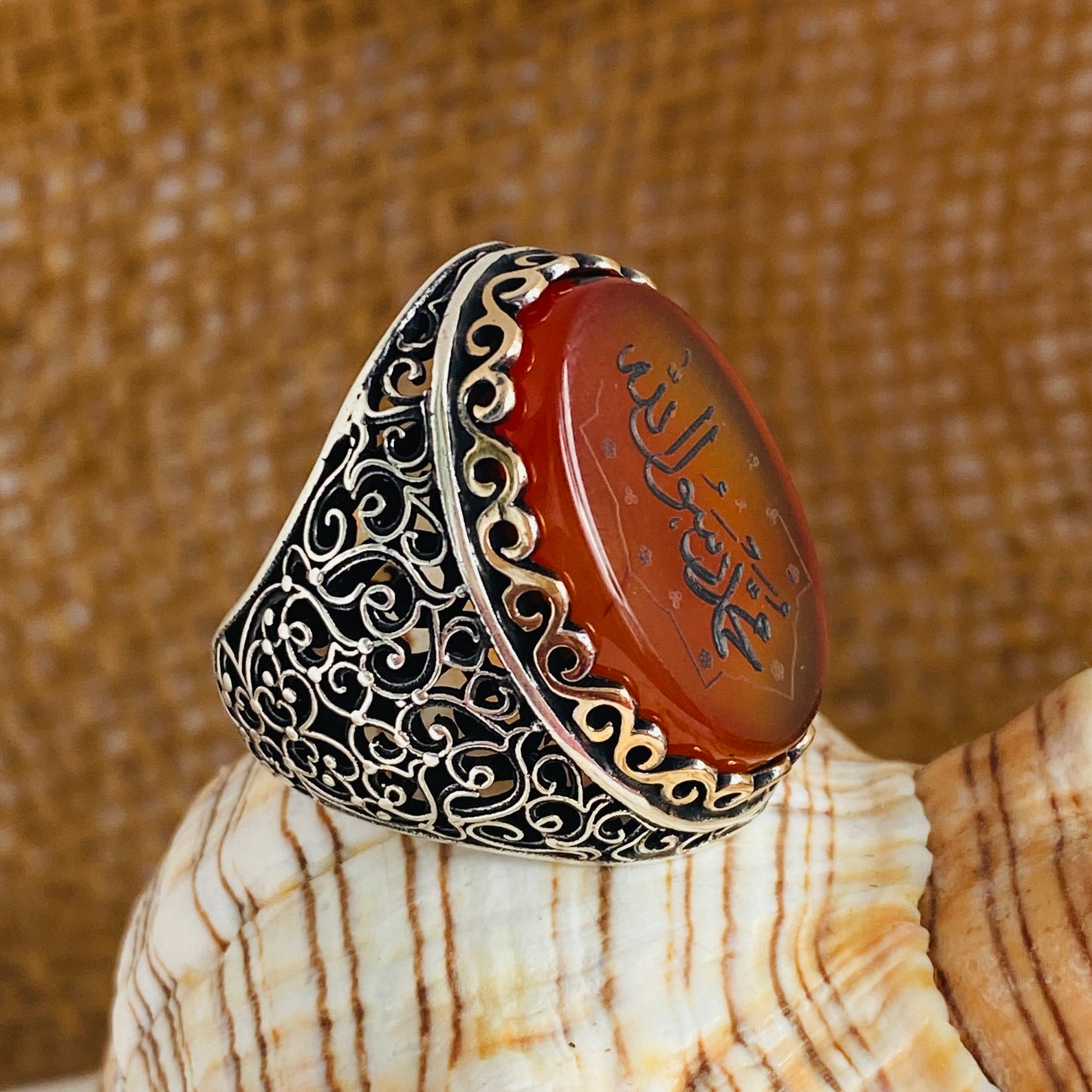 Hand Engraved Seal of Prophet Muhammad red Yemeni Akik Ring - Etsy
