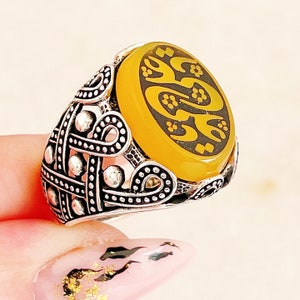 Hz Ali Ya Ali Yellow Agate Aqeeq Aqiq 925 Silver Men Ring - Etsy