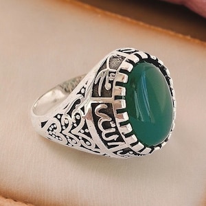 Handmade Shia Ring Men's Woman's Green Yemeni Aqeeq Ahlulbayt Ahl-ul ...