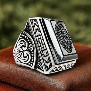 Rectangle ARBIC ISLAMIC Natural Hematit Hadid 925 Silver Quranic ...