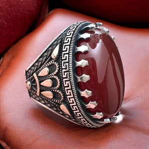 Bold Yemen Red Agate Ring: Genuine Yemeni Agate Stone in 925 Sterling ...